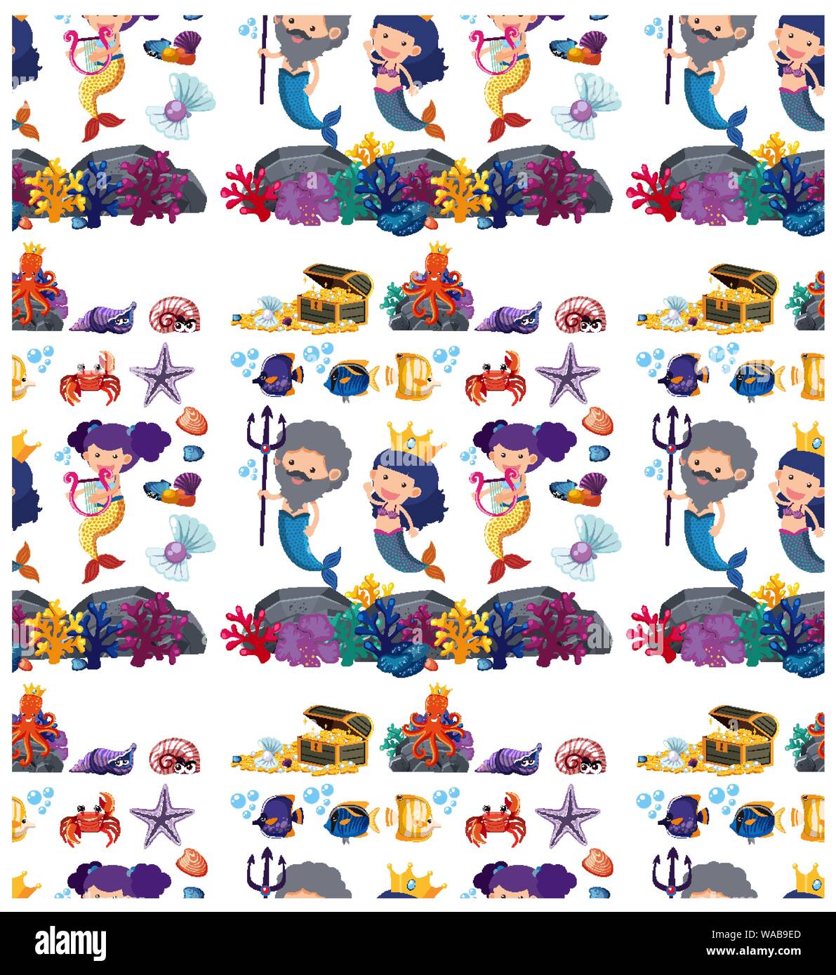 Seamless background design with mermaids underwater illustration Stock ...