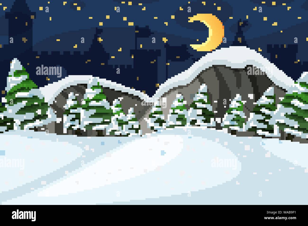 Background design of landscape with snow field at night illustration ...