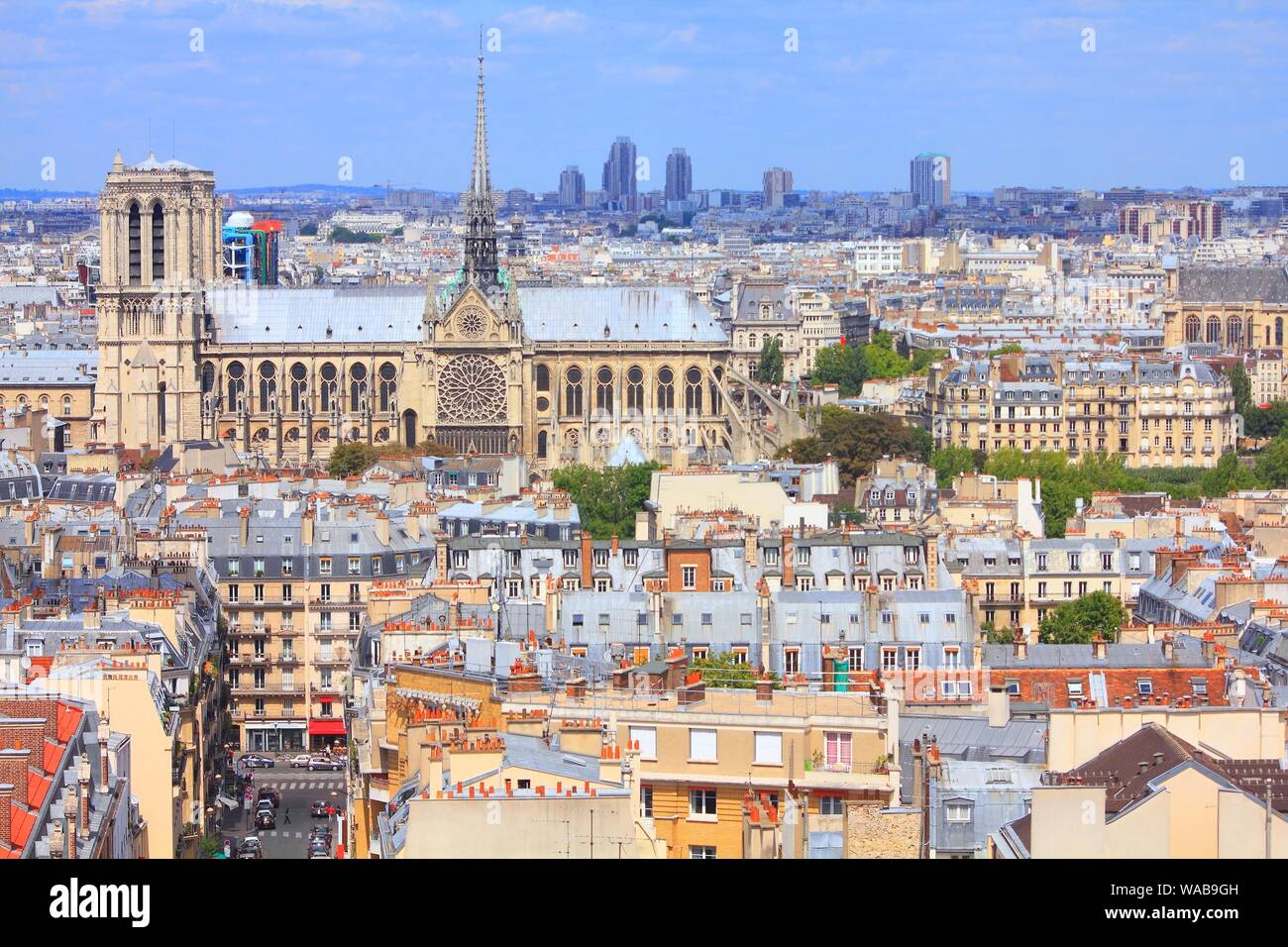 Paris, France - aerial city skyline view with Notre Dame cathedral ...