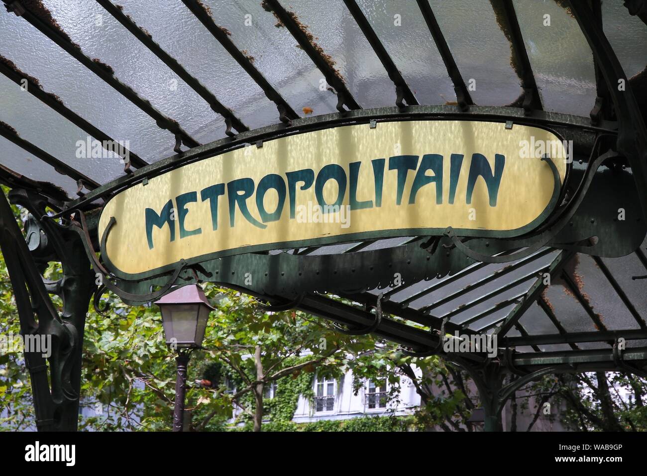 Paris, France - retro metro station sign. Subway entrance Stock Photo ...