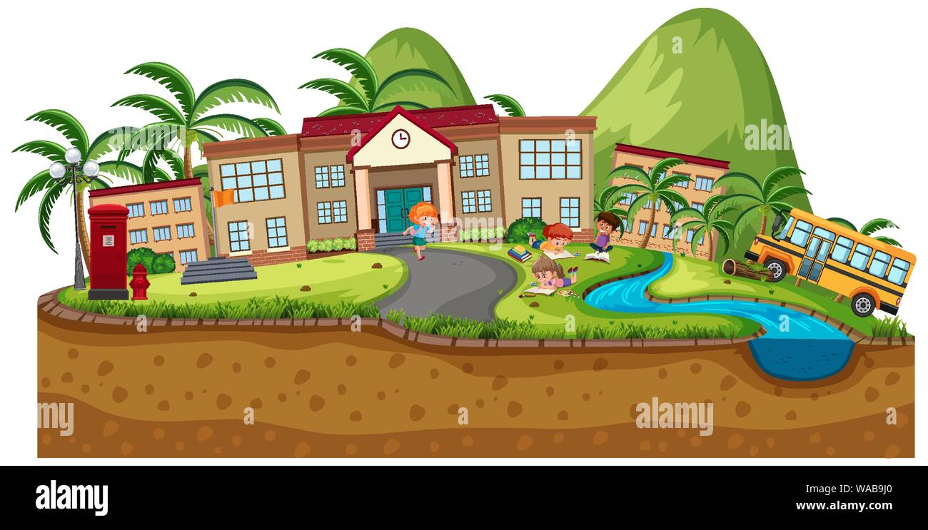 Background scene of school buildings illustration Stock Vector Image ...