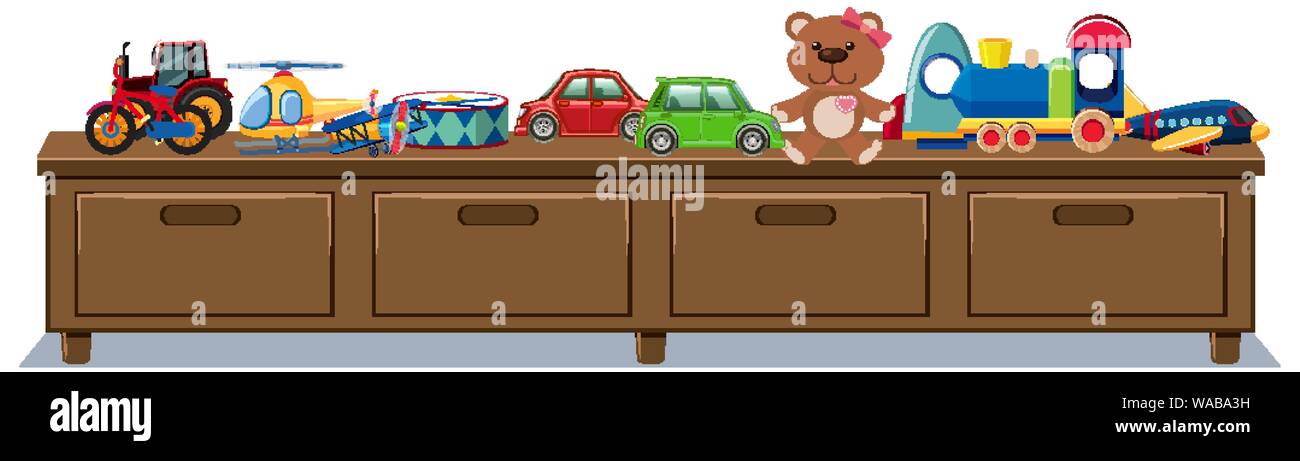 Different toys on wooden drawers illustration Stock Vector Image & Art ...