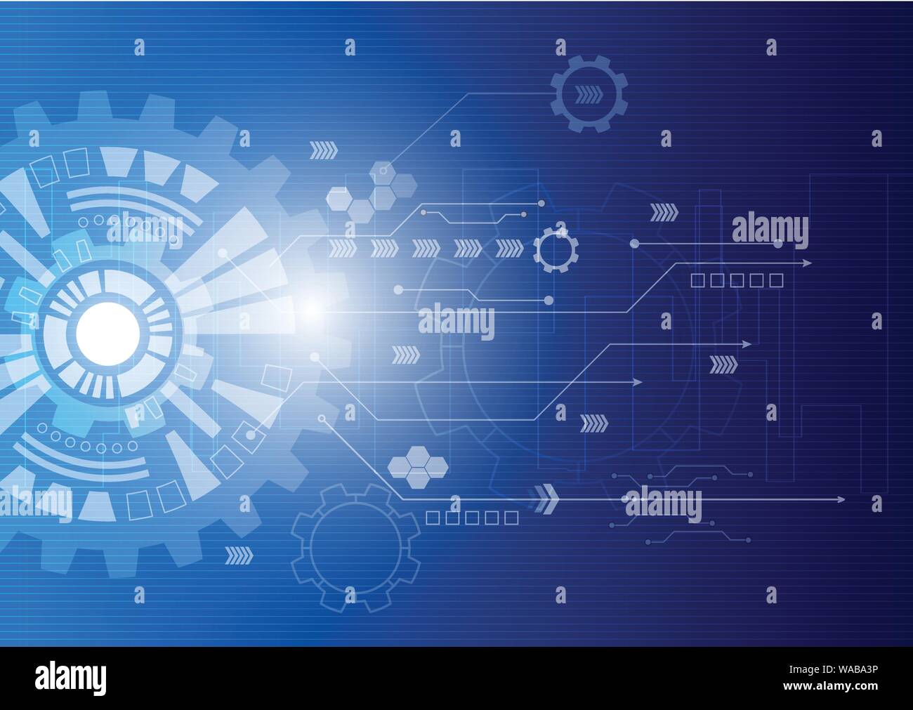 Vector illustration white gear wheel on circuit board, Hi-tech digital ...