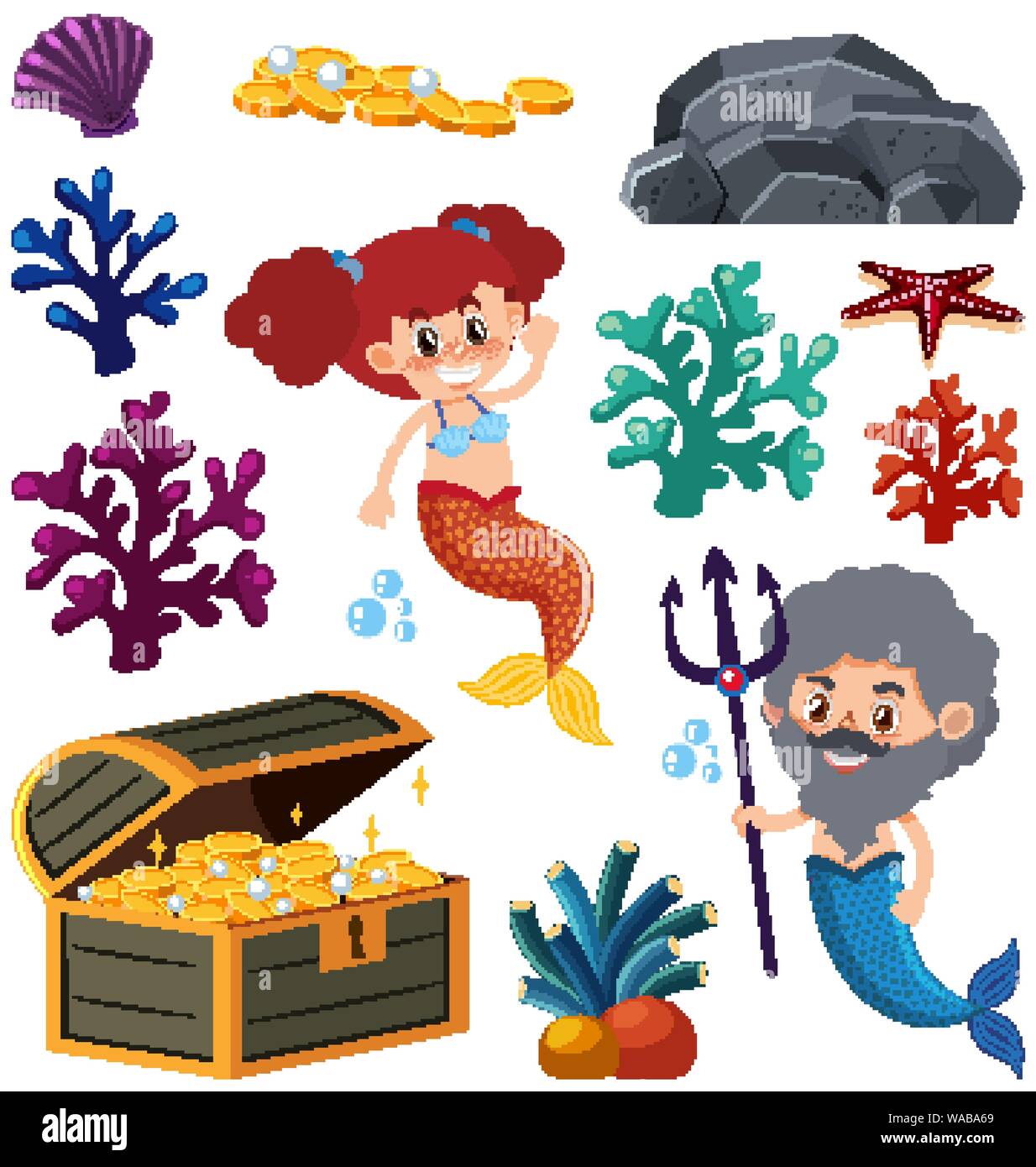 Set of isolated mermaid and coral illustration Stock Vector Image & Art ...
