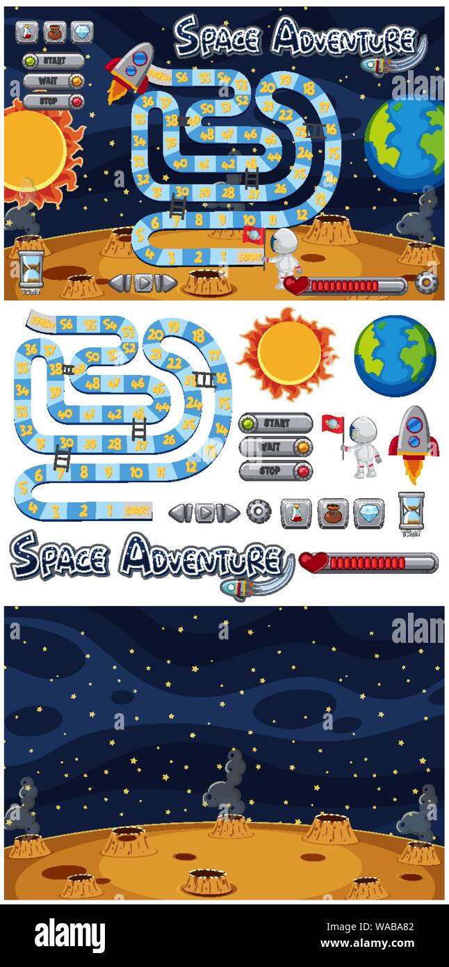 Set of game backgrounds with sun and earth illustration Stock Vector ...