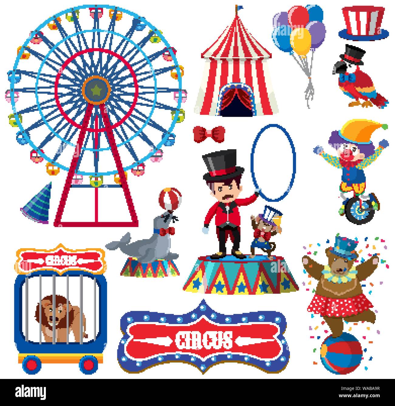 Set of isolated objects theme circus illustration Stock Vector Image ...