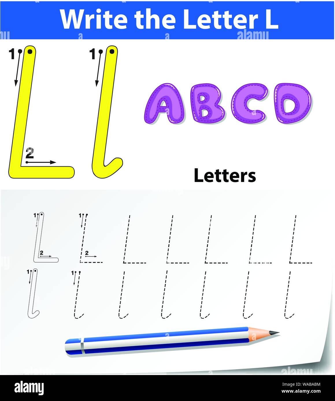 Tracing alphabet template for letter L illustration Stock Vector Image ...