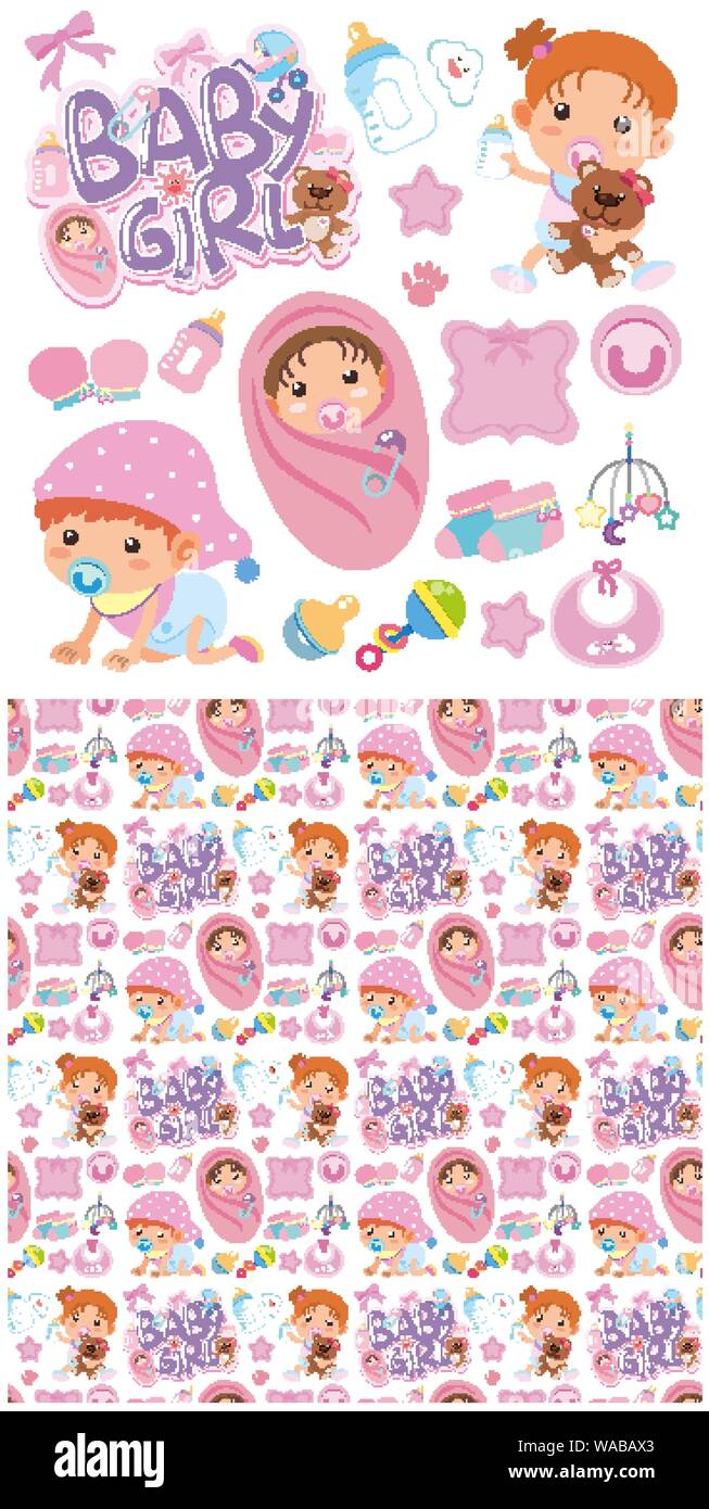Seamless background design with baby girls illustration Stock Vector ...