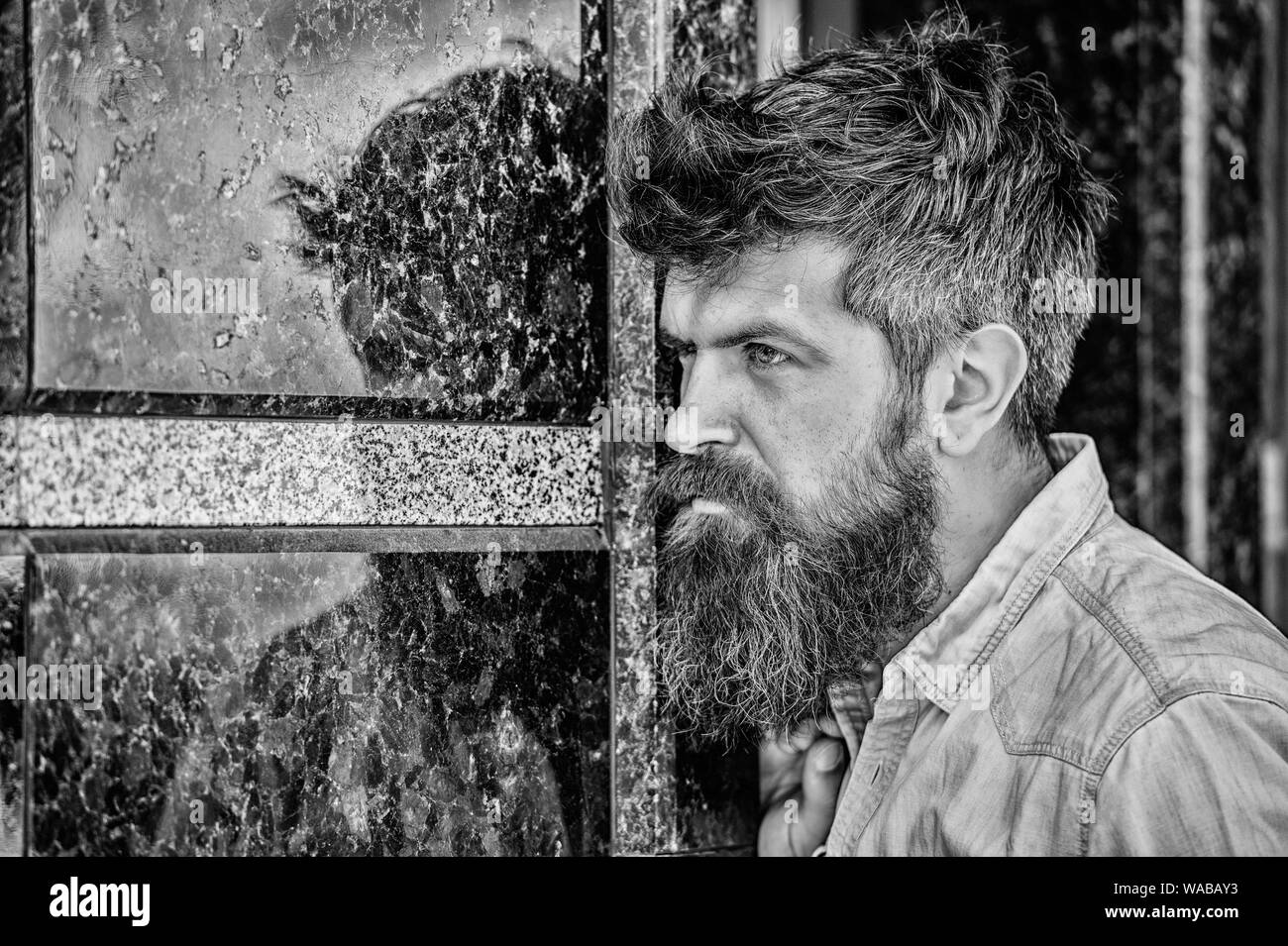 Beard grooming. Beard care. Masculinity and manliness. Man attractive ...