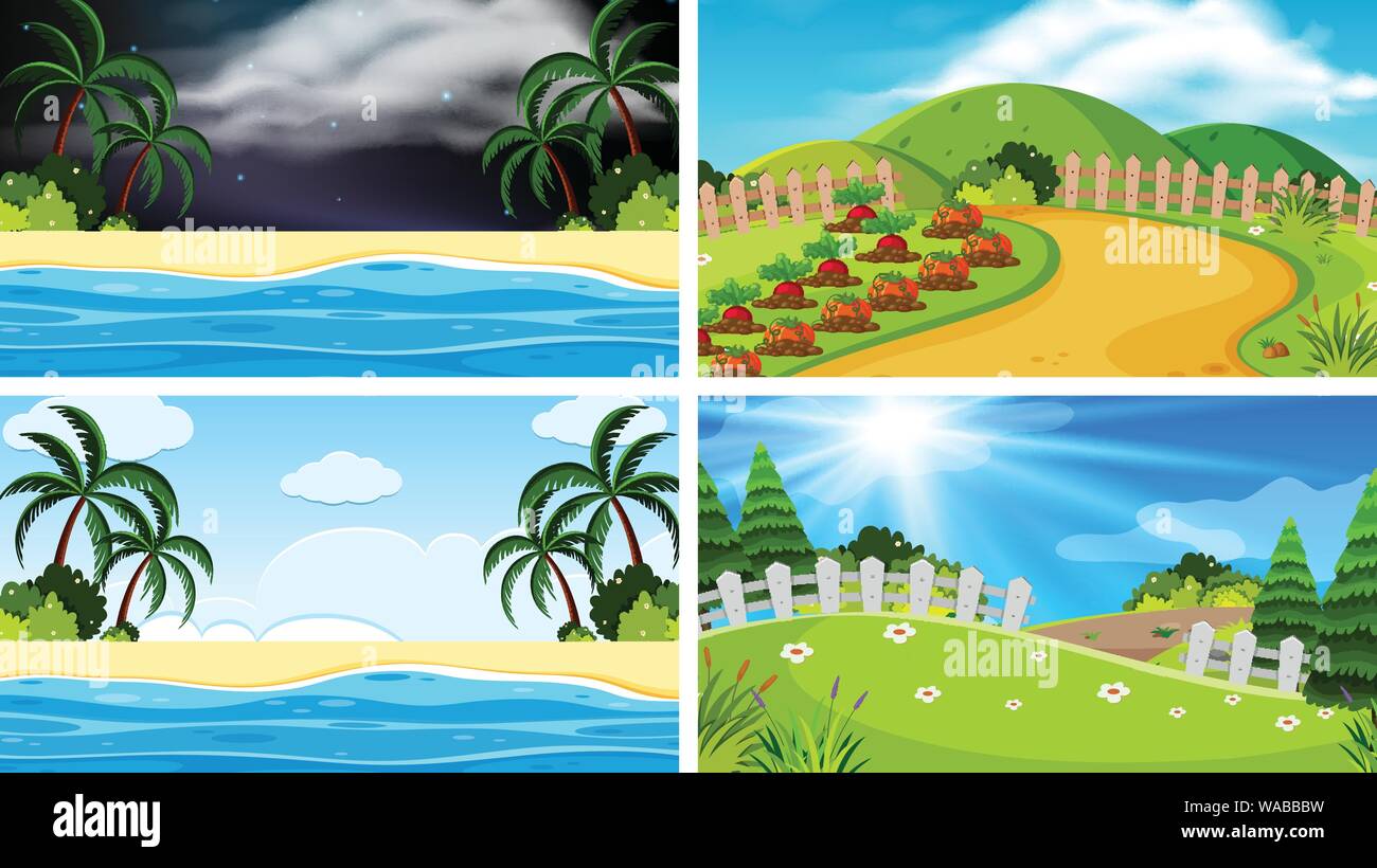A set of outdoor scene including hills illustration Stock Vector Image ...