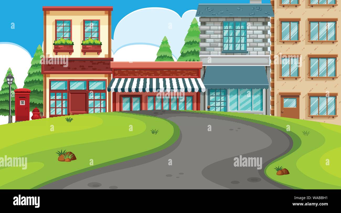 An outdoor scene with shops illustration Stock Vector Image & Art - Alamy