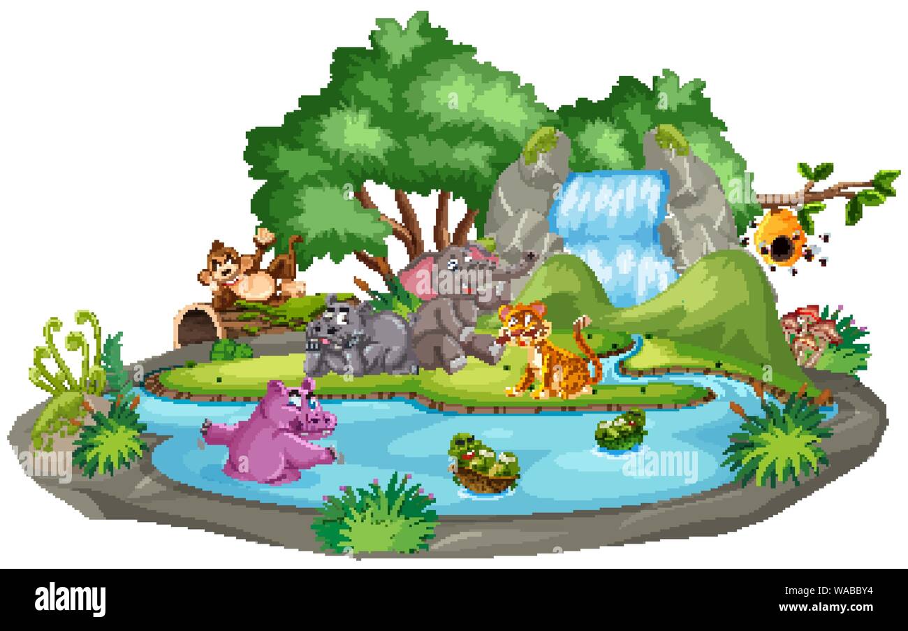 Background scene of animals and pond illustration Stock Vector Image ...