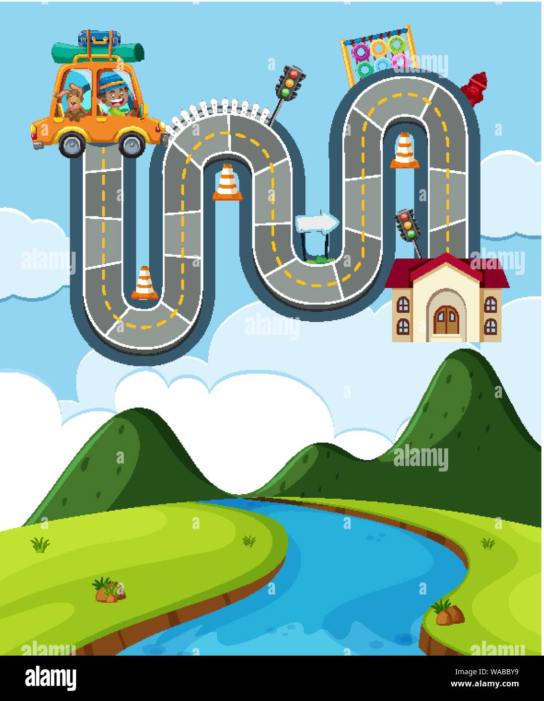 Boardgame design template with family trip on road illustration Stock ...