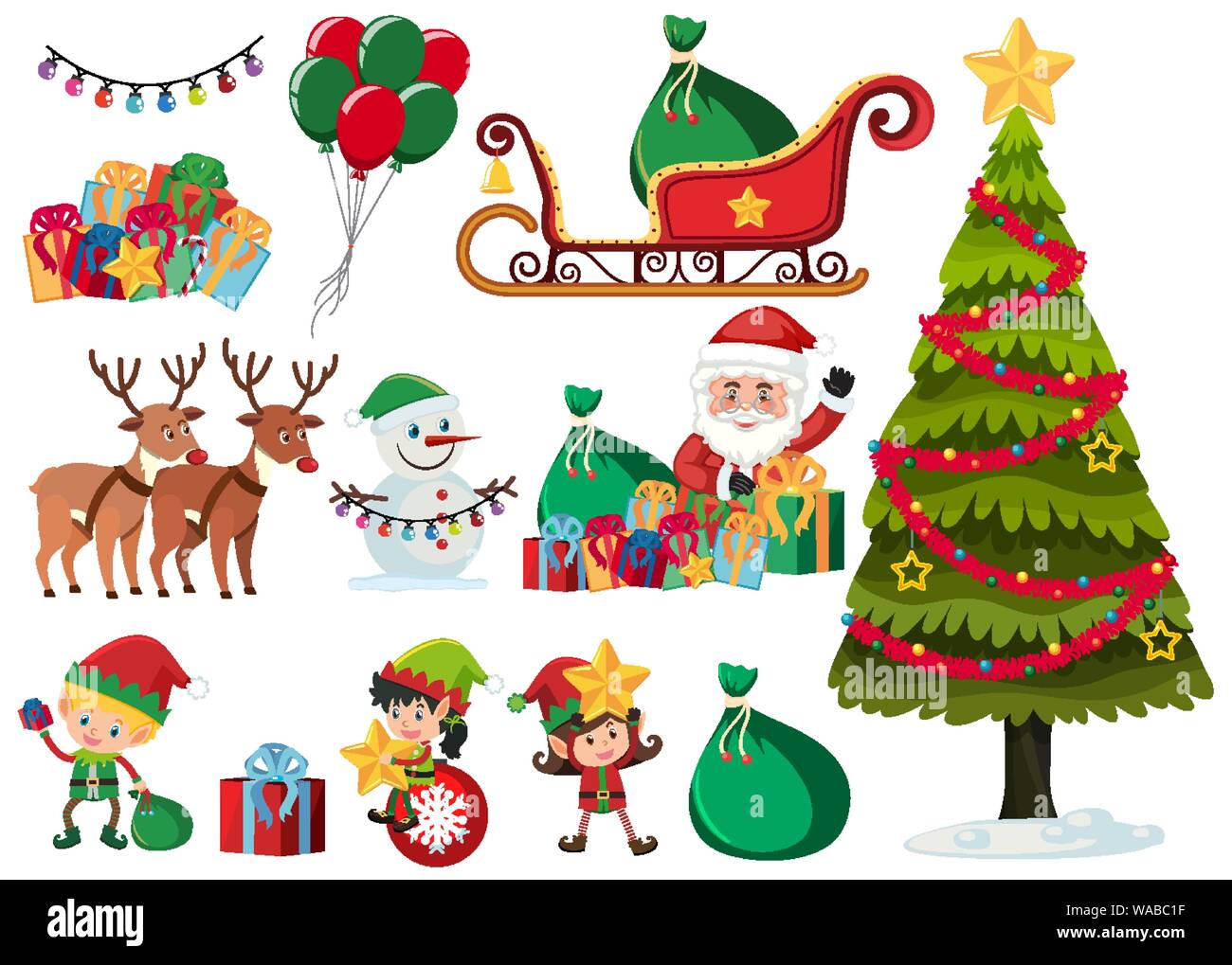 Set of christmas elements on white background illustration Stock Vector ...