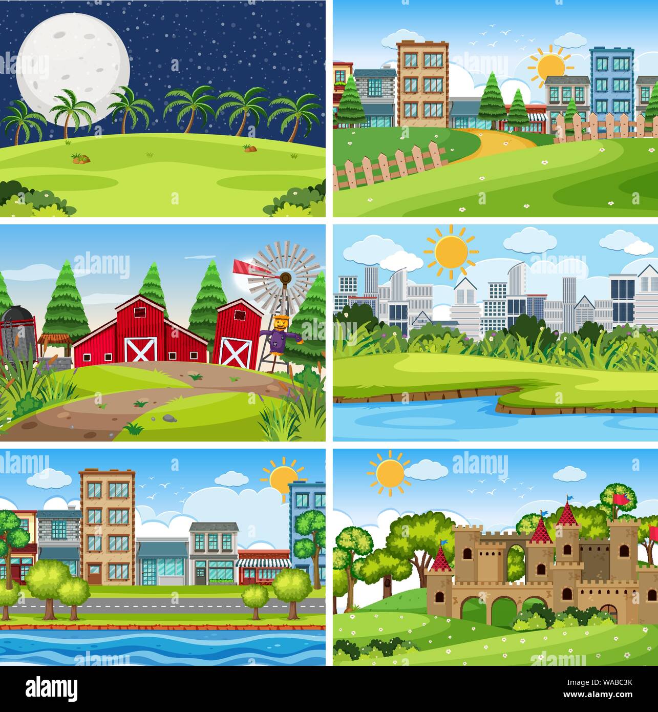 A set of outdoor scene including building illustration Stock Vector ...