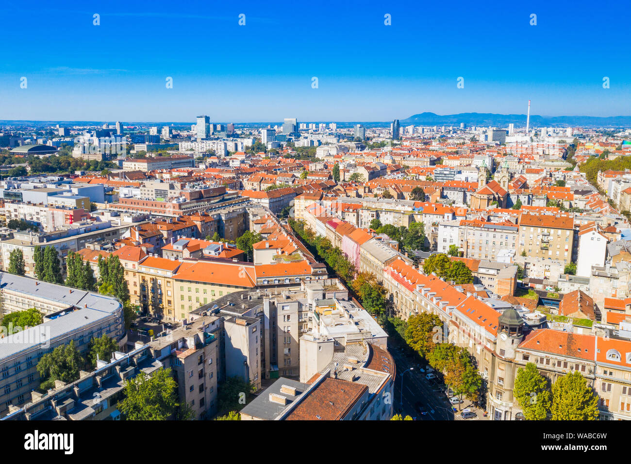 Zagreb, capital of Croatia, city center and cathedral aerial view from ...