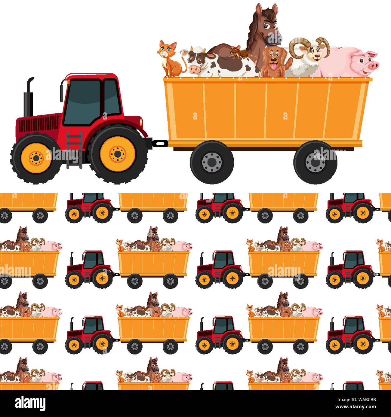 Seamless background design with animals on tractor illustration Stock ...