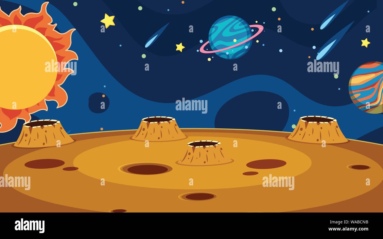 Background design of landscape with planets in space illustration Stock ...