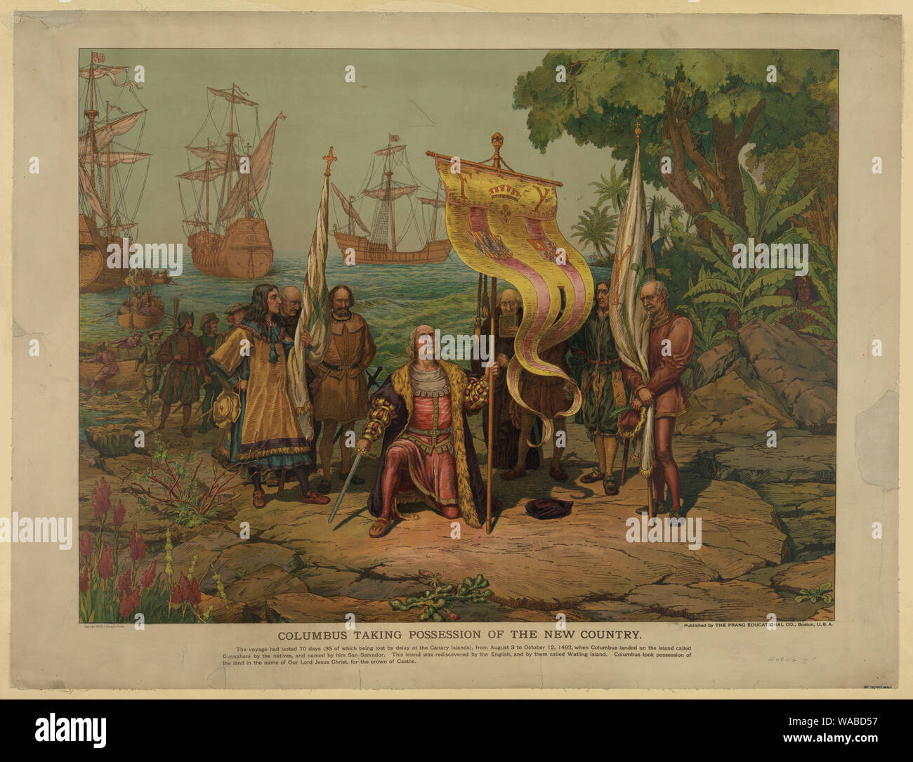 Columbus taking possession of the new country Stock Photo - Alamy