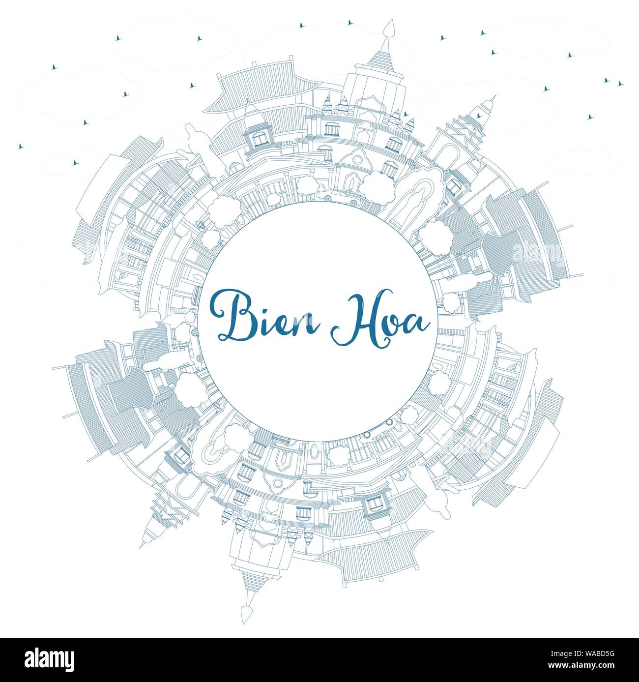 Outline Bien Hoa Vietnam City Skyline with Blue Buildings and Copy ...