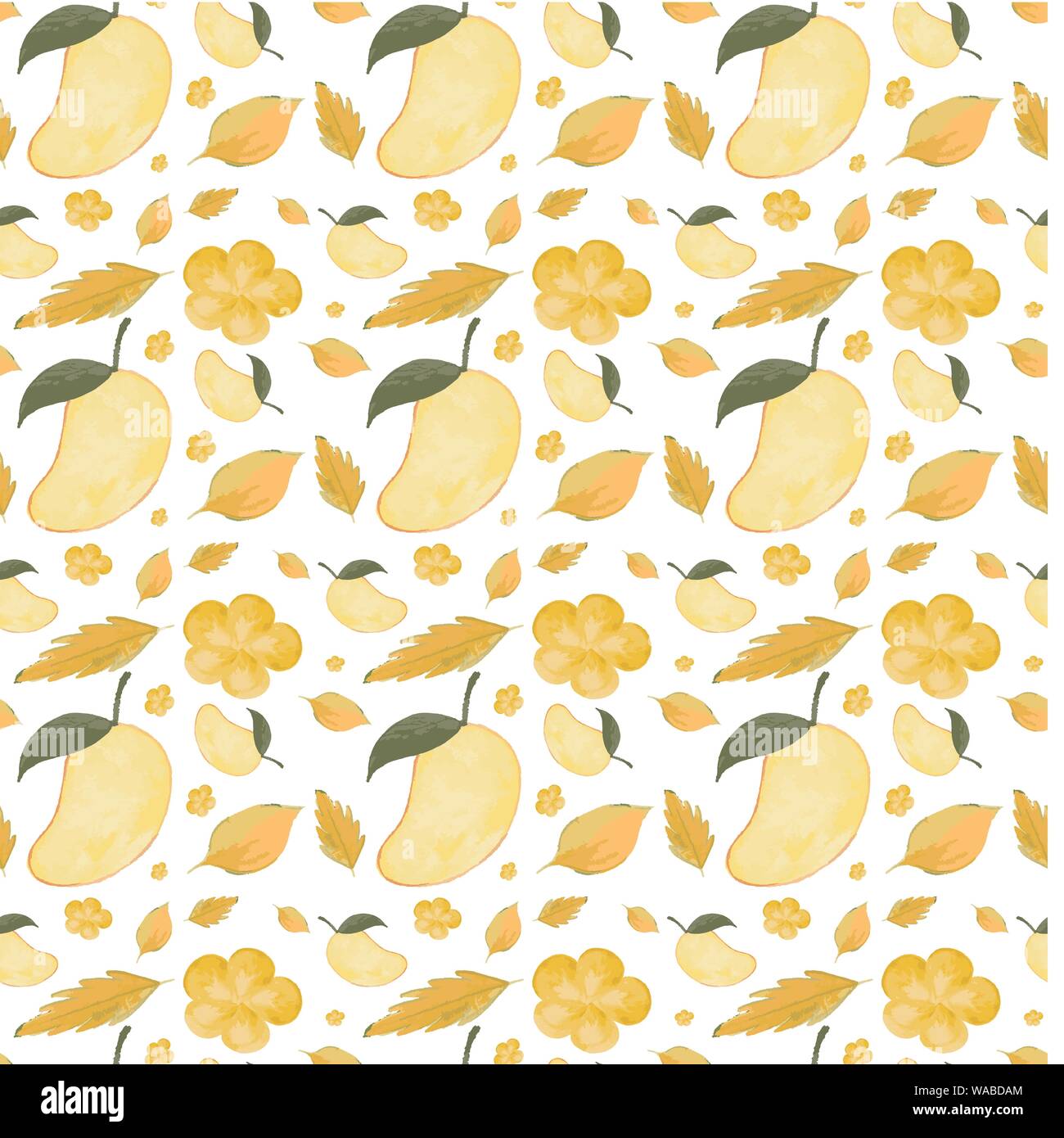 Seamless background design with mango and yellow flowers illustration ...