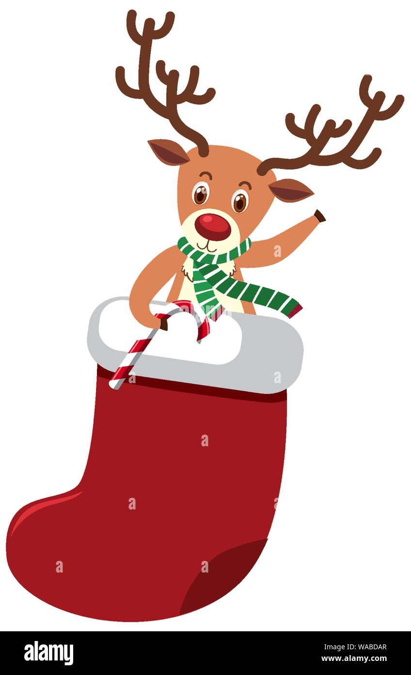 Reindeer in christmas sock on white background illustration Stock ...