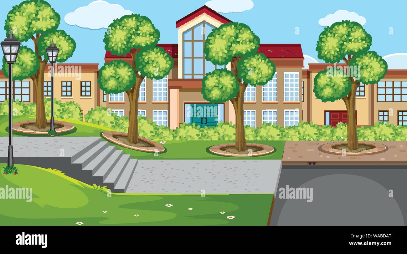 An outdoor scene with school illustration Stock Vector Image & Art - Alamy