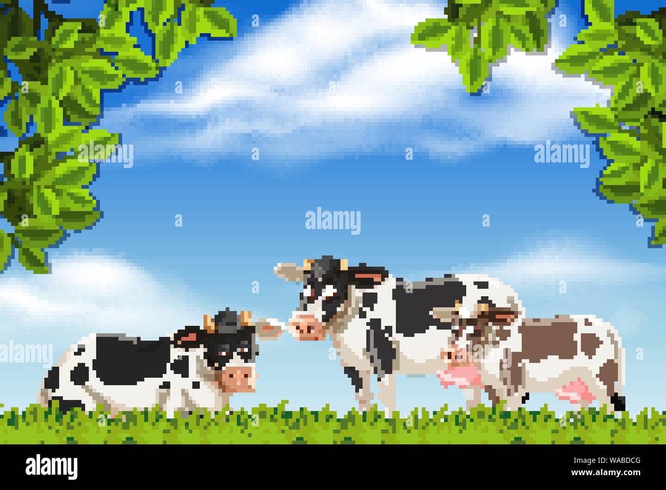 Cows in nature scene illustration Stock Vector Image & Art - Alamy