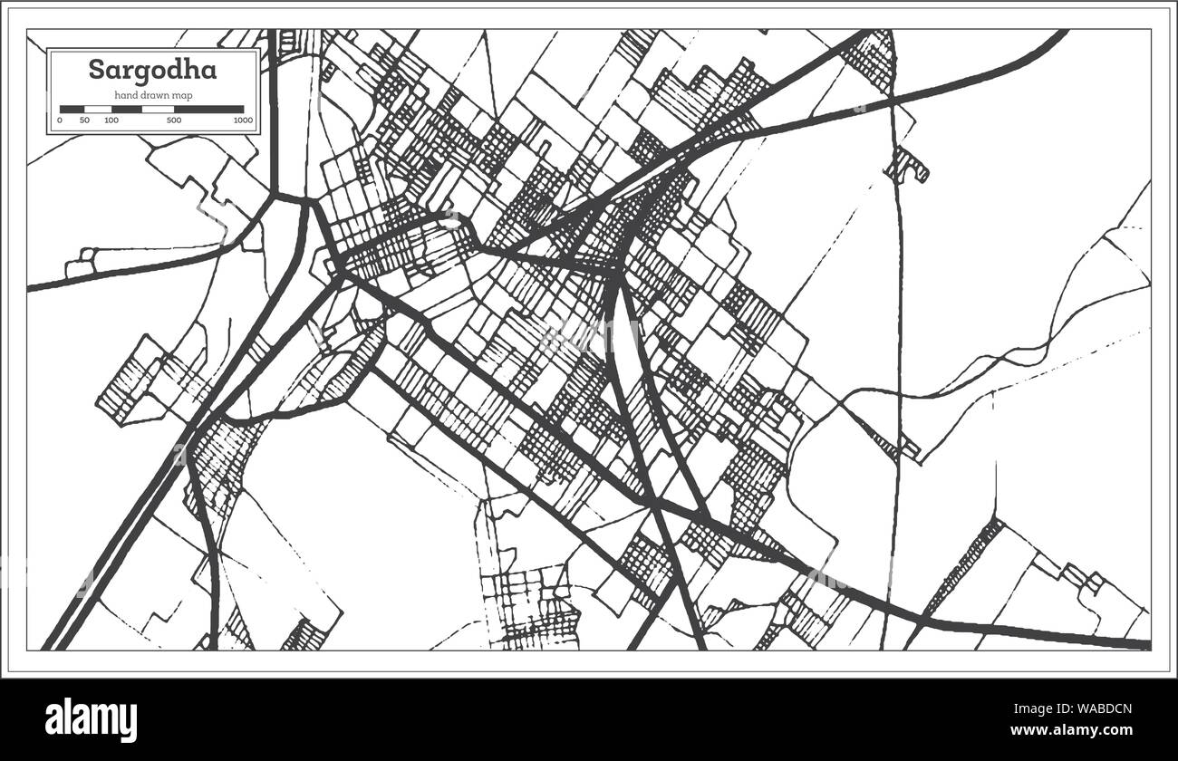 Sargodha Pakistan City Map in Retro Style in Black and White Color ...