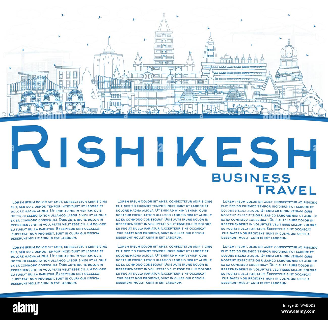 Outline Rishikesh India City Skyline with Blue Buildings and Copy Space ...