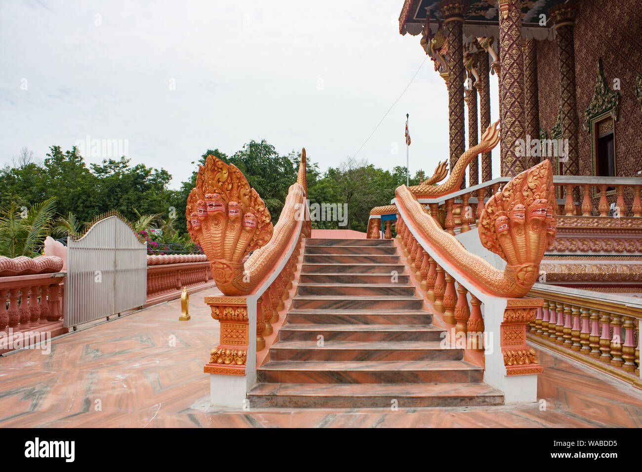 Exterior design in Combodian Temple. The great cobra surrounding the ...