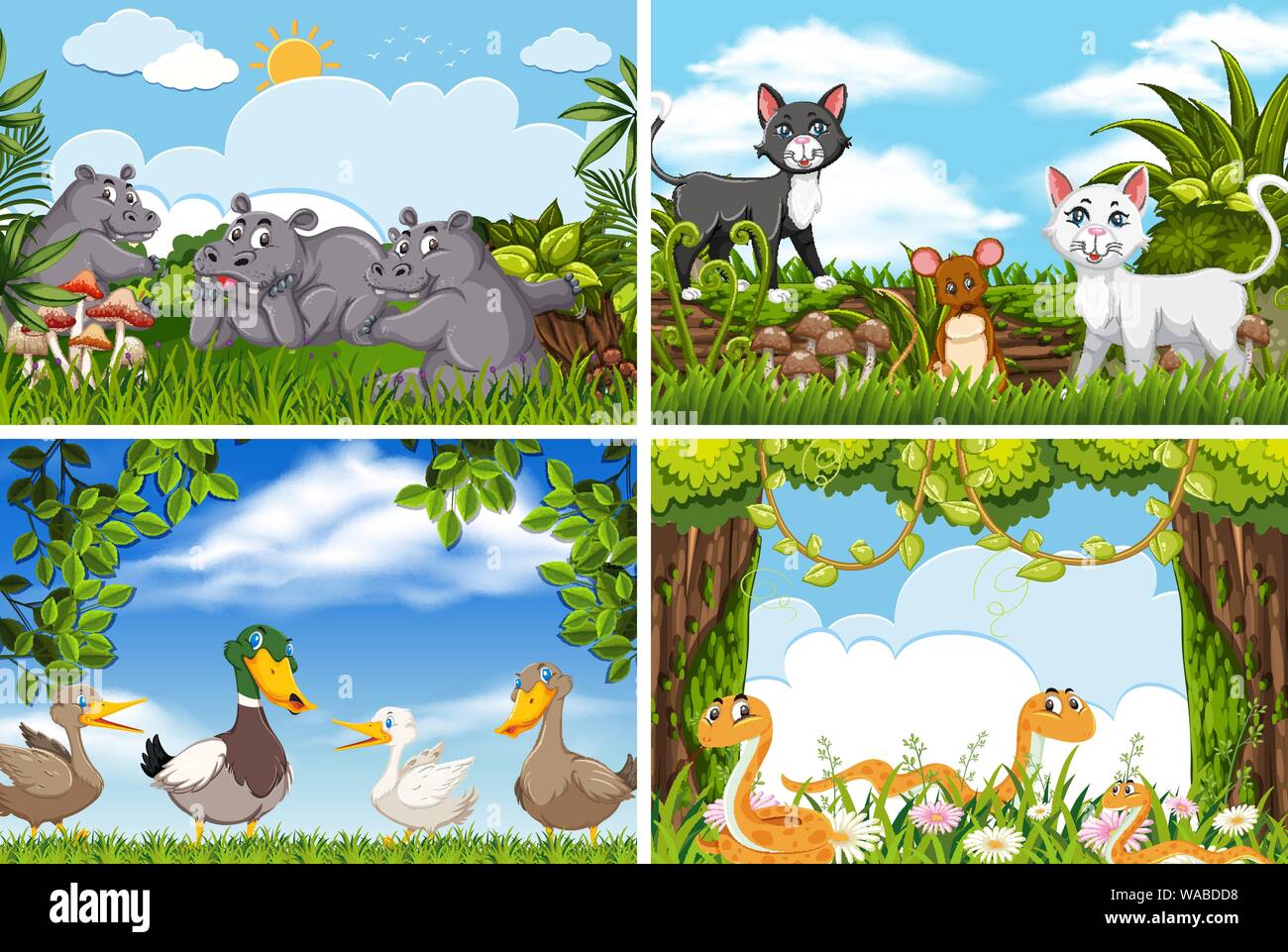 Set of various animals in nature scenes illustration Stock Vector Image ...