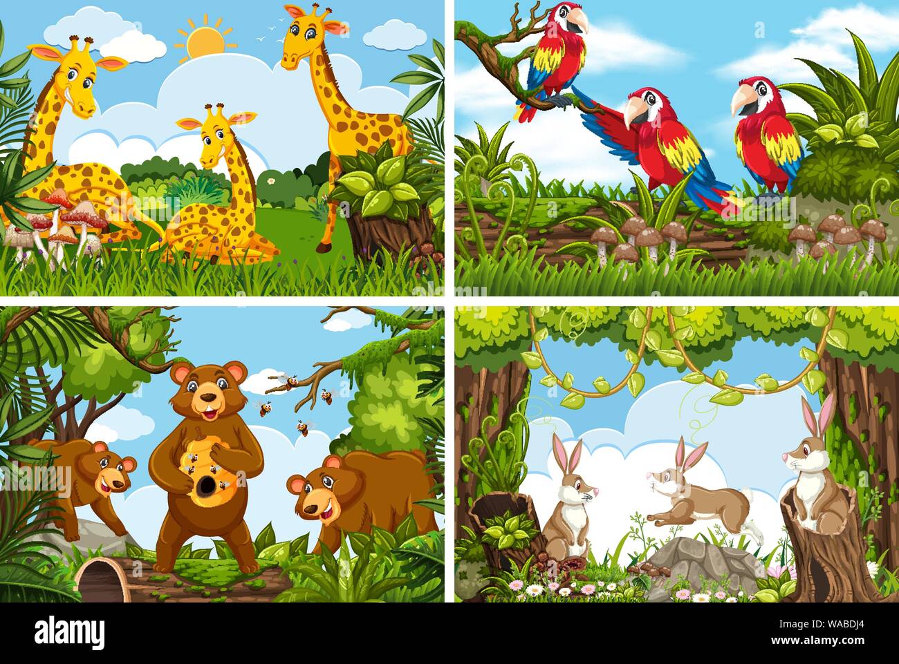 Set of various animals in nature scenes illustration Stock Vector Image ...