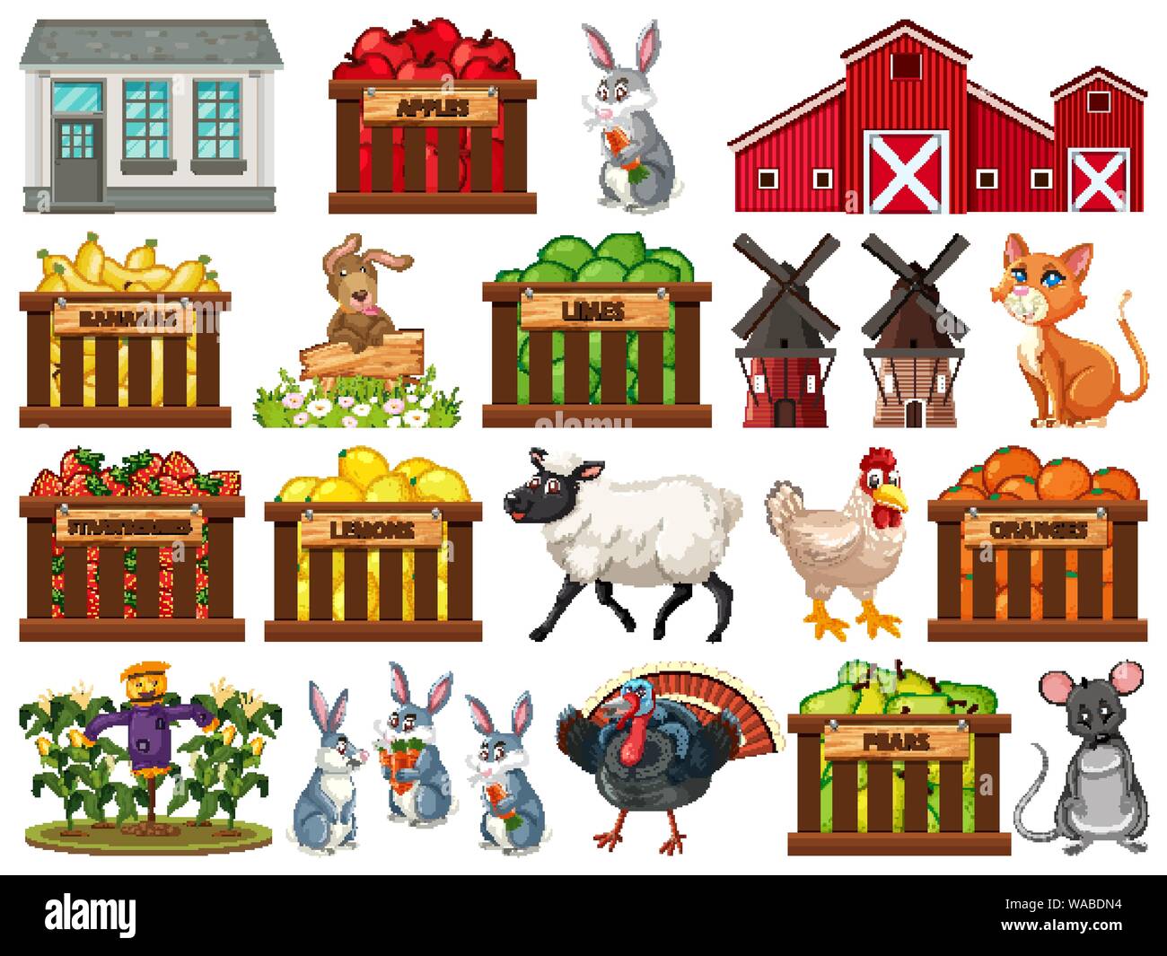 Large set of isolated farm objects illustration Stock Vector Image ...