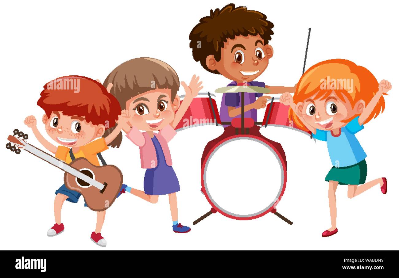 Four kids playing music in band illustration Stock Vector Image & Art ...