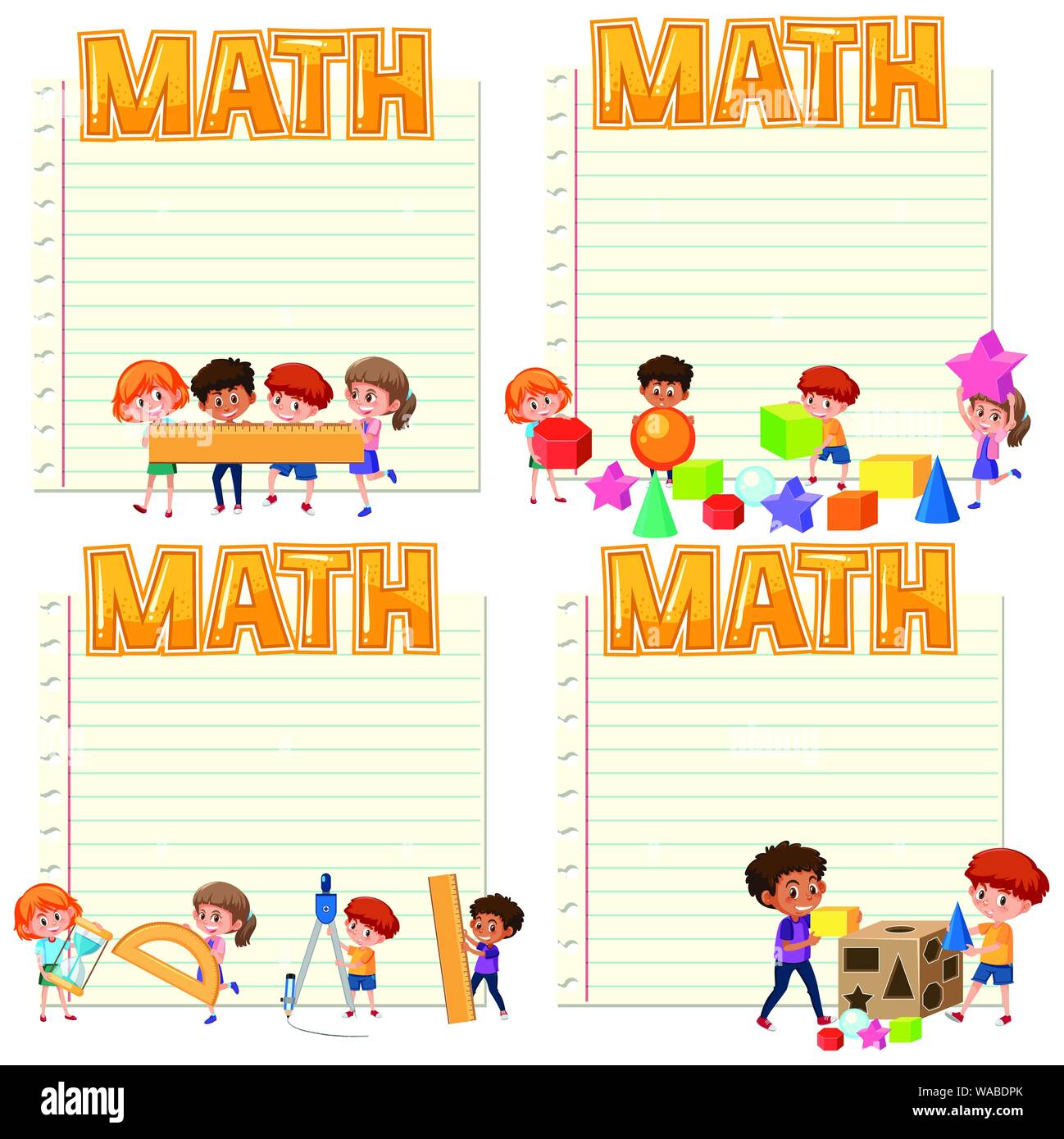 Set of paper template with kids and math illustration Stock Vector ...