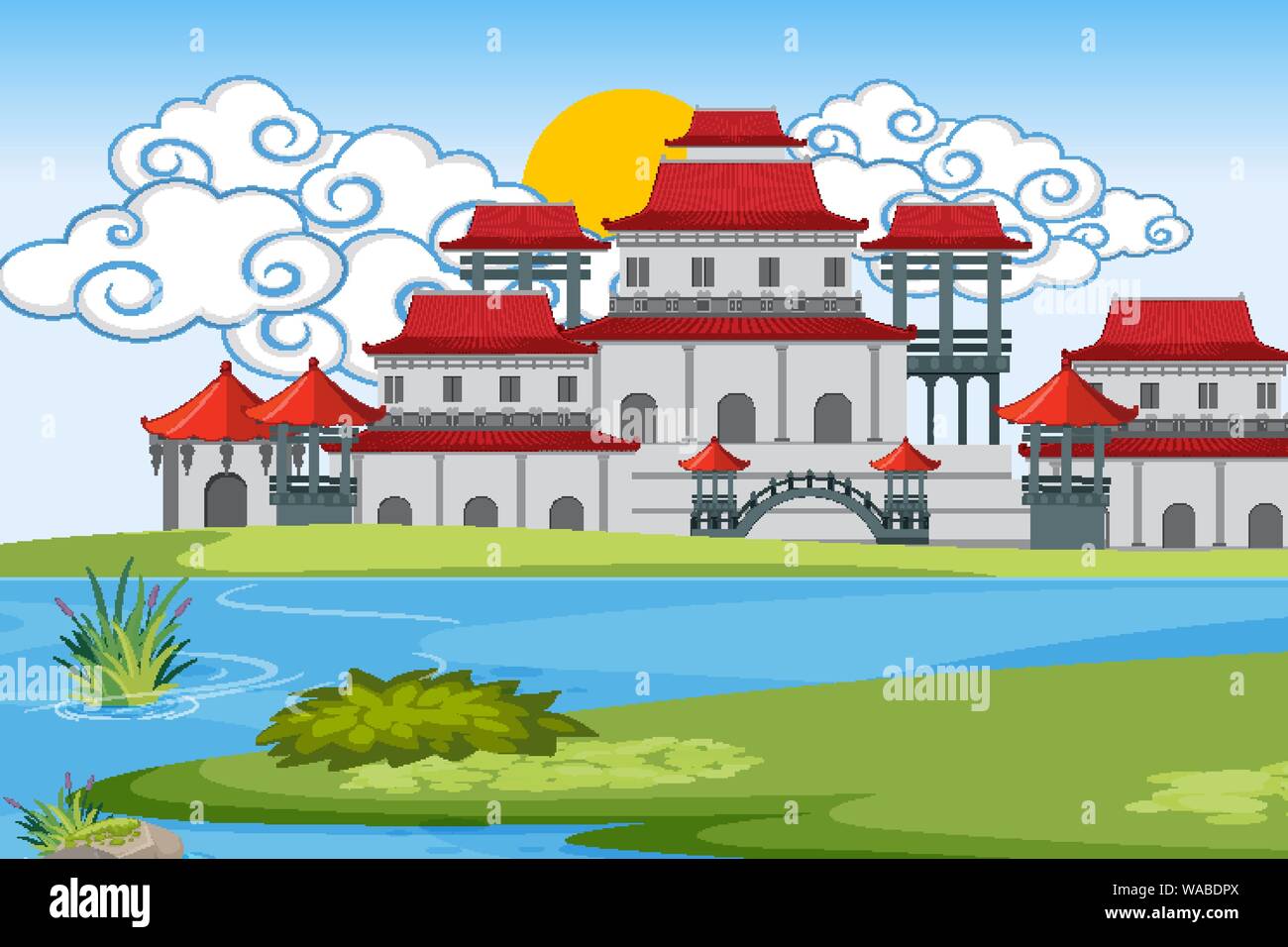An outdoor scene with Asian castle illustration Stock Vector Image ...