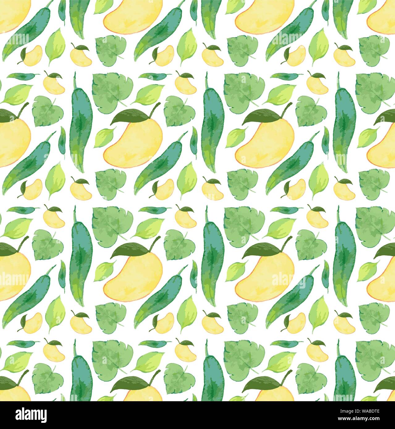 Seamless background design with mango and leaves illustration Stock ...