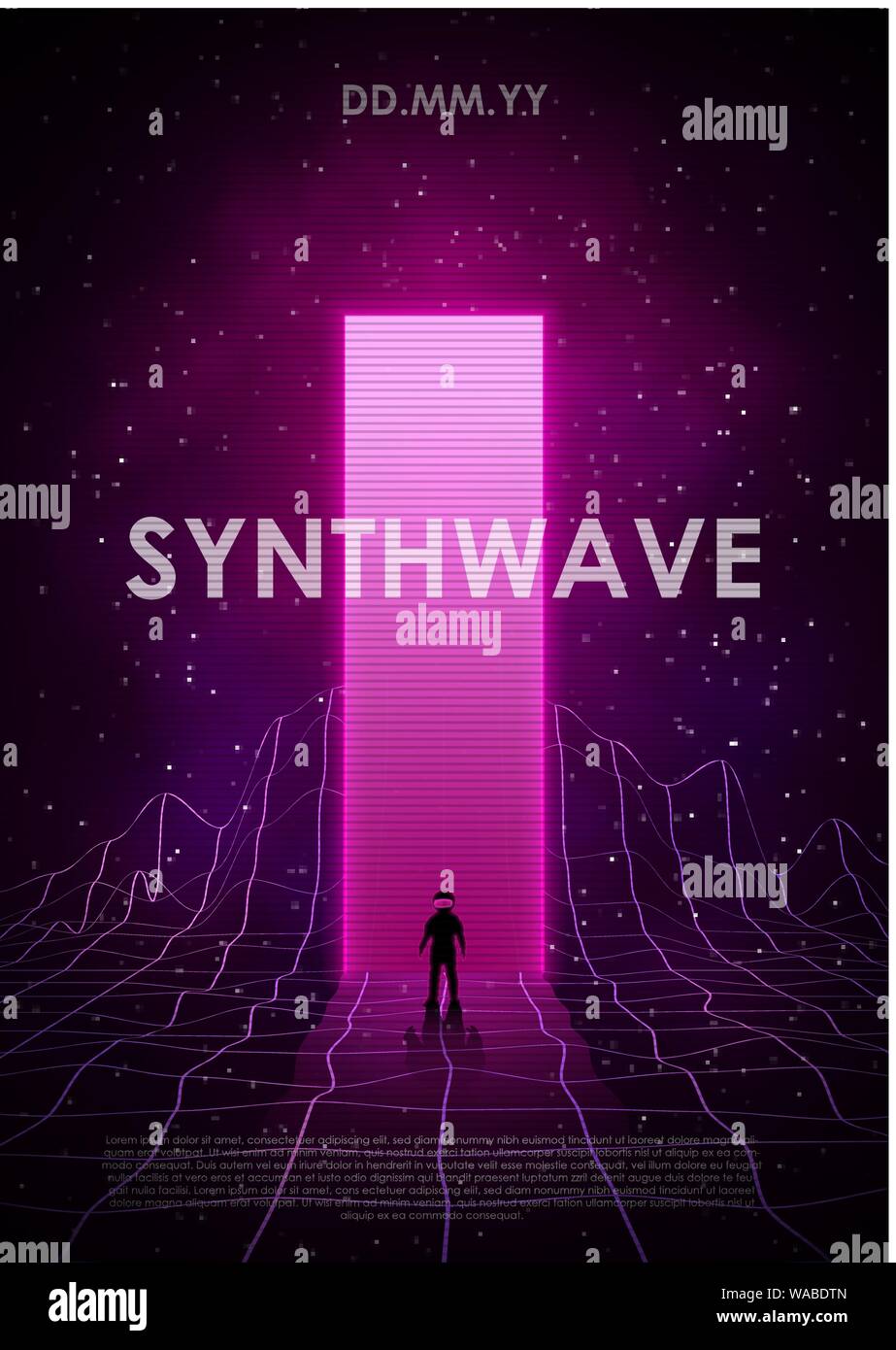 Retrowave synthwave vaporwave illustration with laser grid landscape in ...