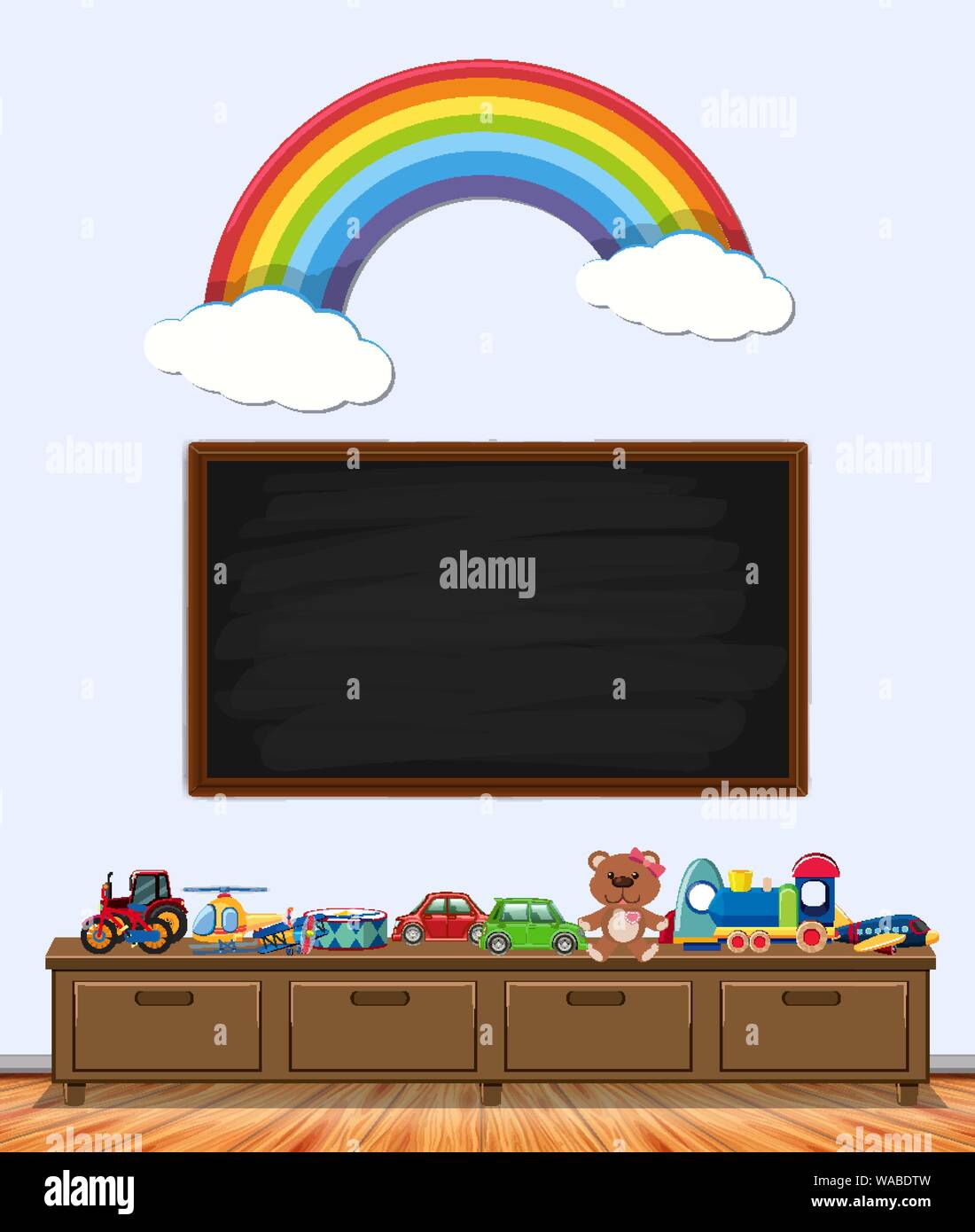 Frame design with board and toys and rainbow illustration Stock Vector ...