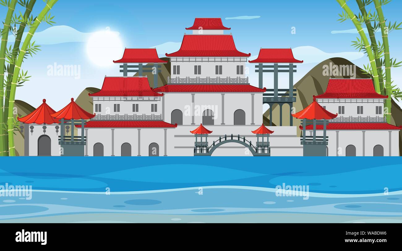 An outdoor scene with Asian castle illustration Stock Vector Image ...