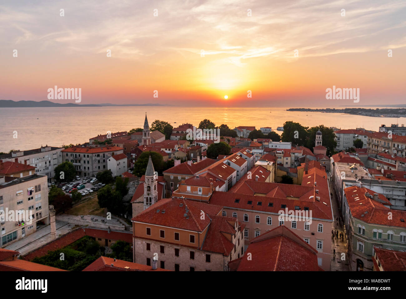 ZADAR, CROATIA - JUNE 27, 2019: Sunset over old part of Zadar, Croatia ...