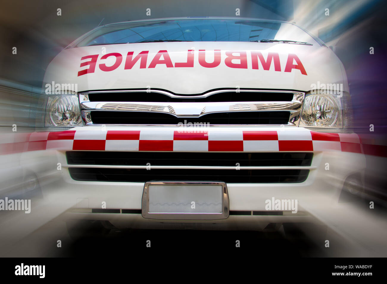 Ambulance car, front view. Emergency rescue service van with motion ...