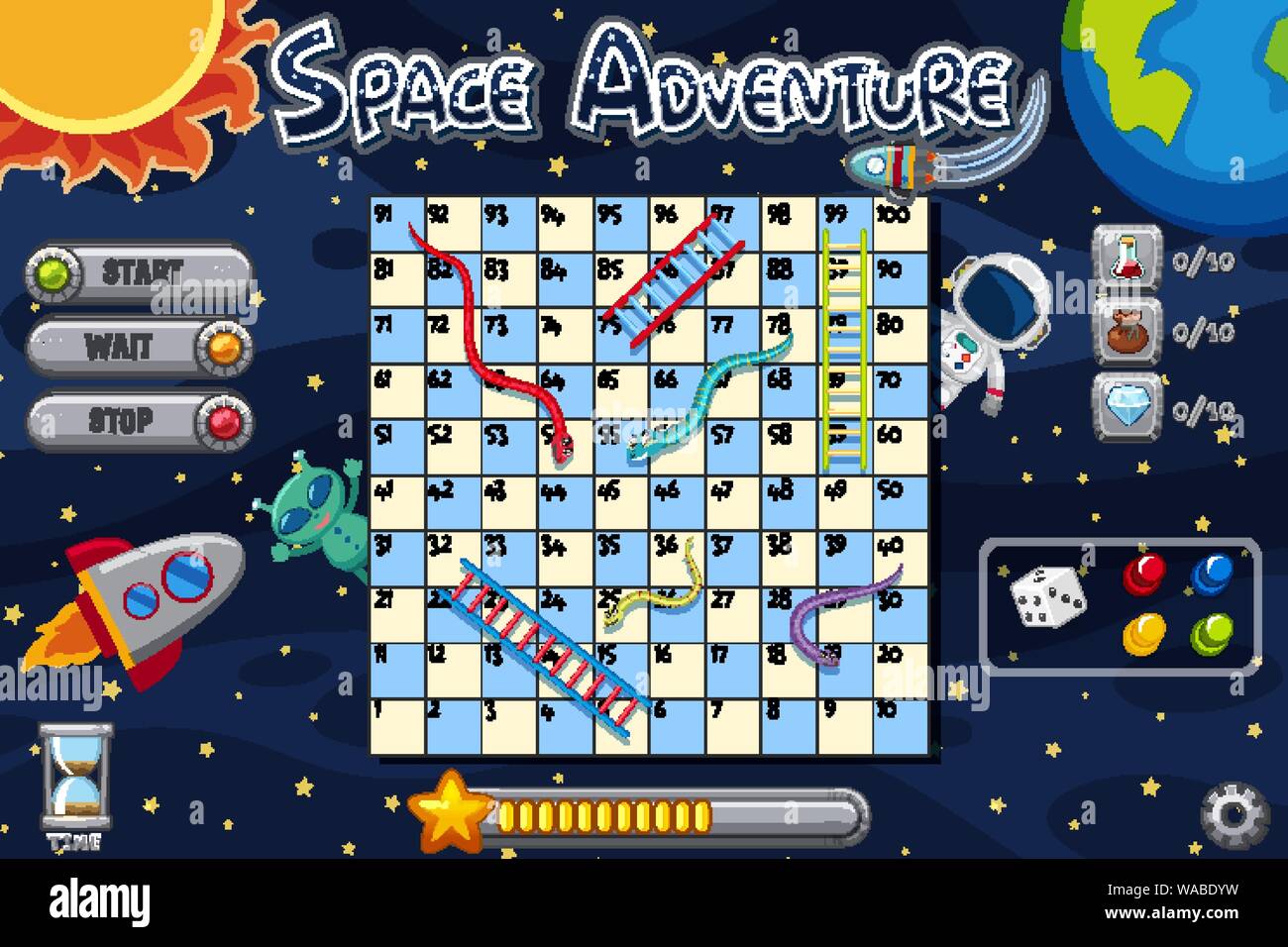 Space adventure game with alien and spaceman illustration Stock Vector ...