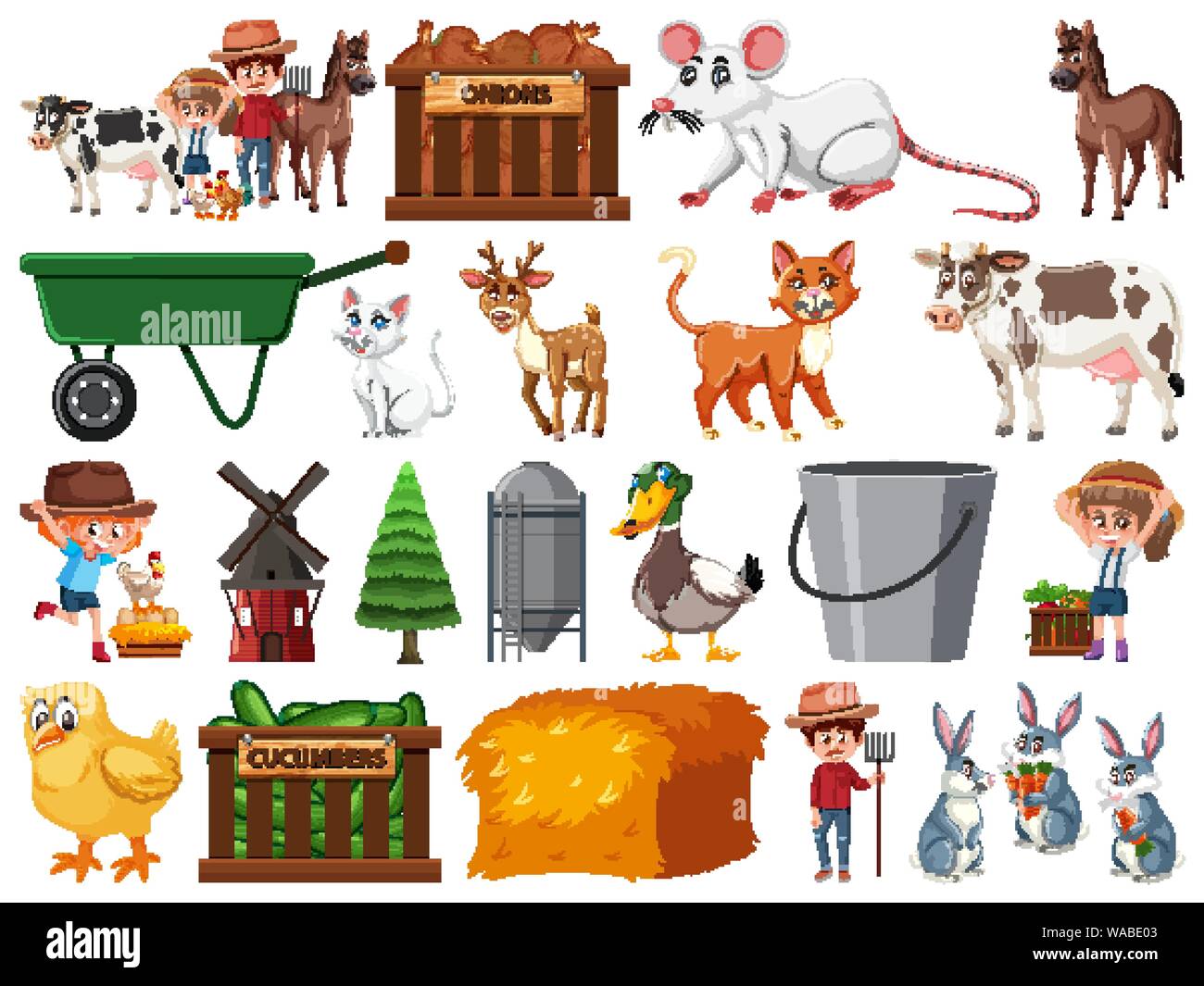 Large set of isolated farm objects illustration Stock Vector Image ...