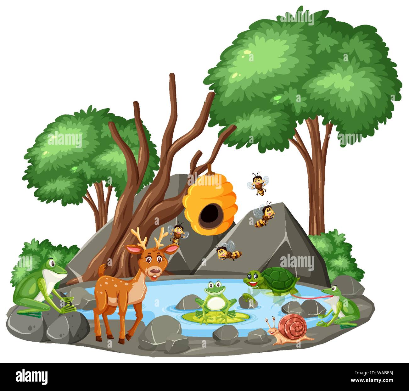Background scene of wild animals and pond illustration Stock Vector ...