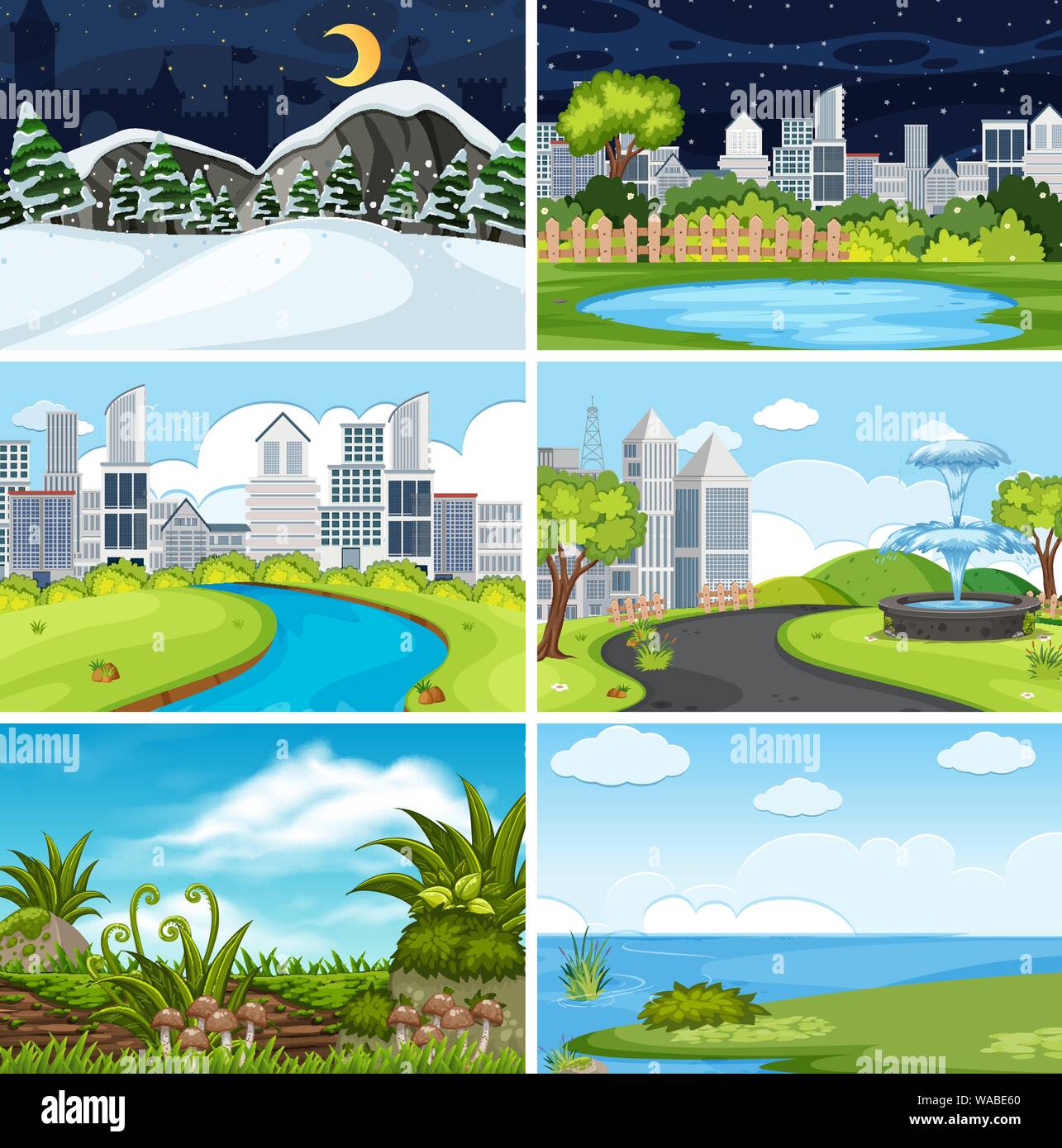 A set of outdoor scene including water illustration Stock Vector Image ...