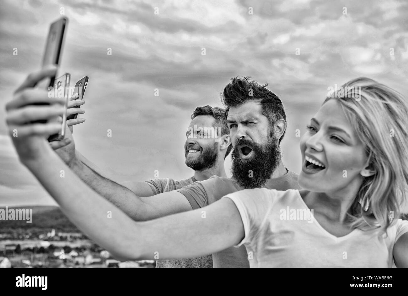 Life online. People taking selfie or streaming online video. Mobile ...