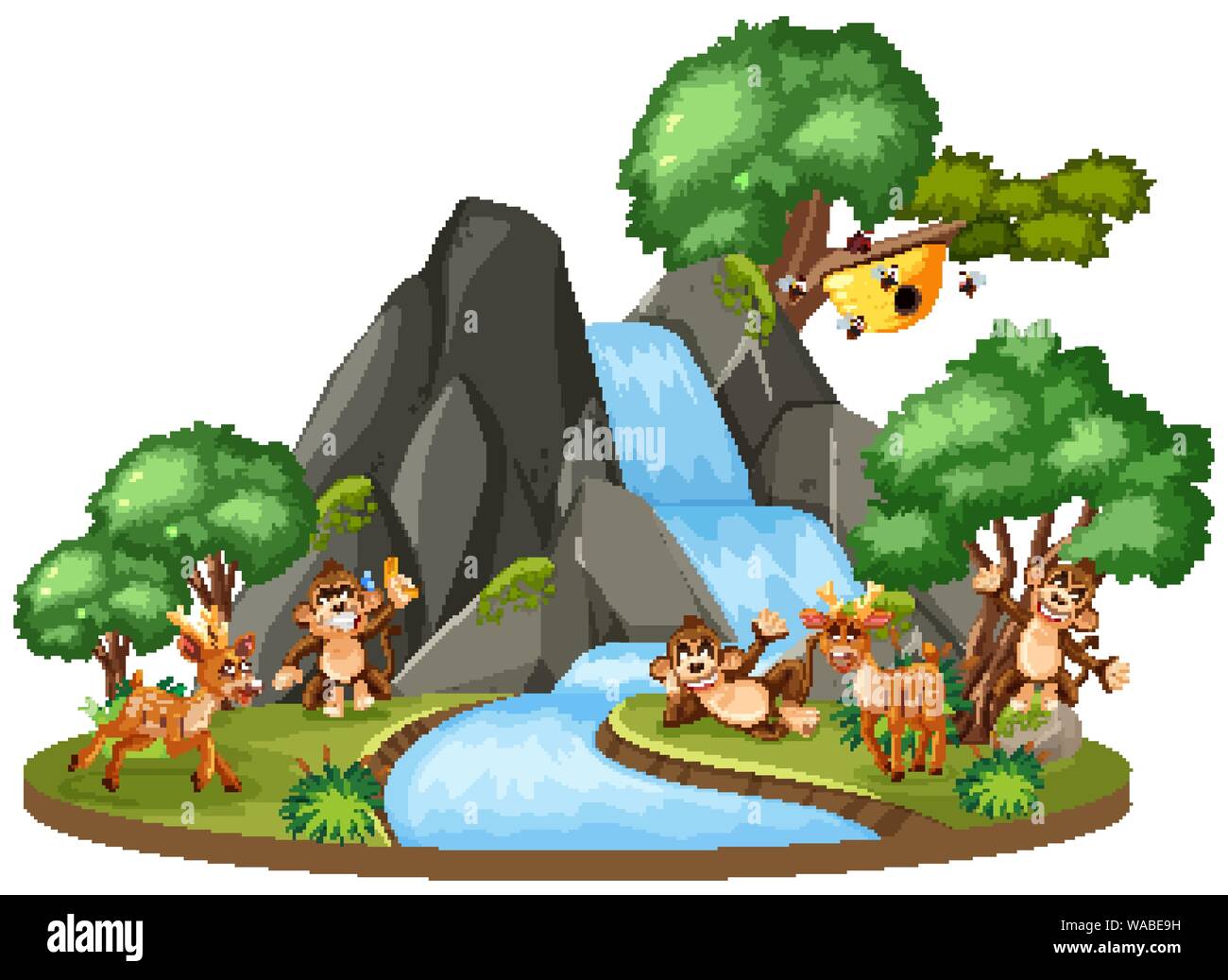 Background scene of animals by the waterfall illustration Stock Vector ...