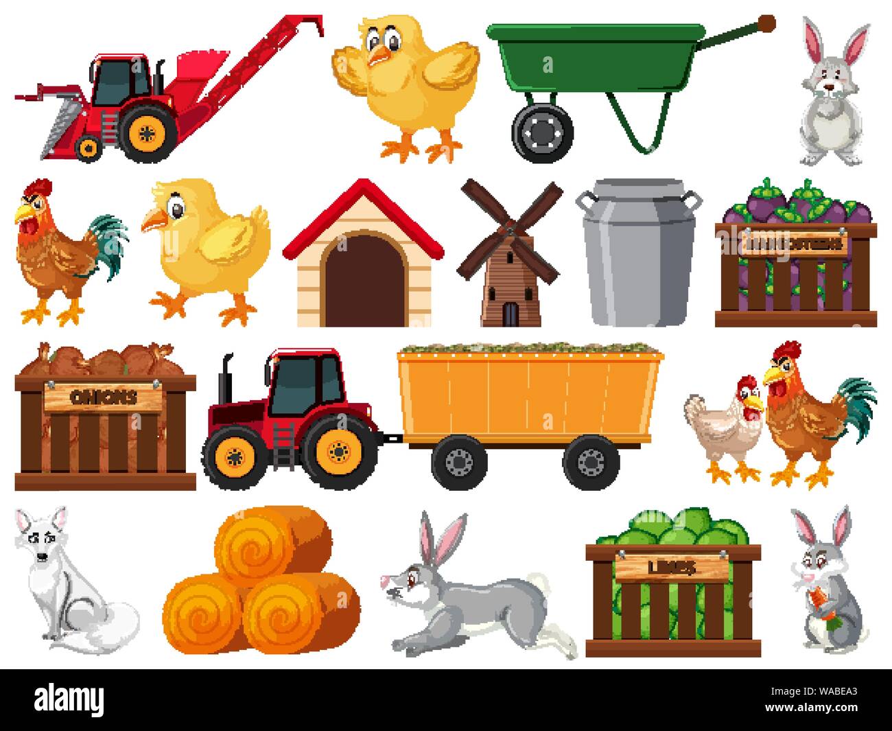 Large set of isolated farm objects illustration Stock Vector Image ...